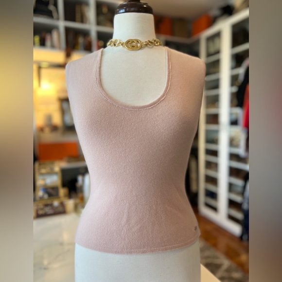 Tops | Chanel 5p Blush Pink Cashmere Shell | Poshmark